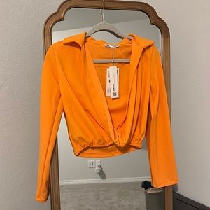 Zara | Tops | Zara Long Sleeve Collared Crop Top | Poshmark